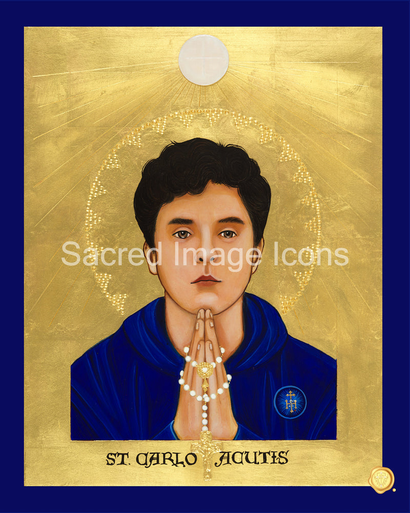 Blessed Carlo Acutis in Gold Icon Print - Sacred Image Icons