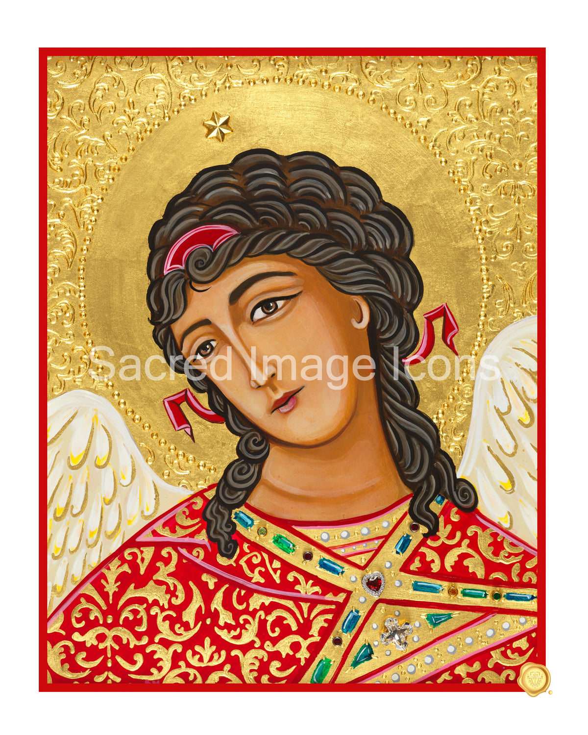 Guardian Angel Icon Print - Dark Hair - Sacred Image Icons