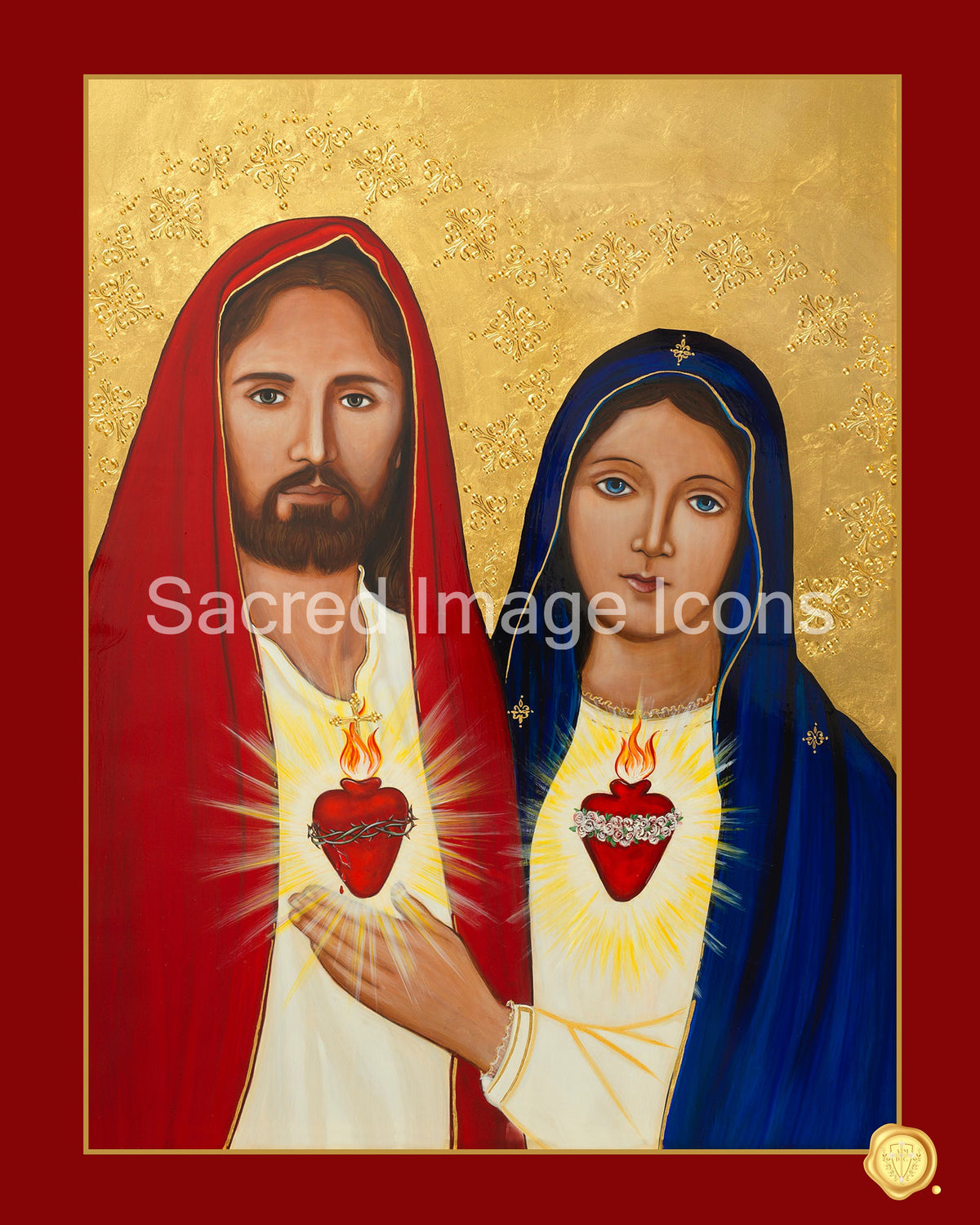 Sacred and Immaculate Hearts 1 Icon Print - Sacred Image Icons