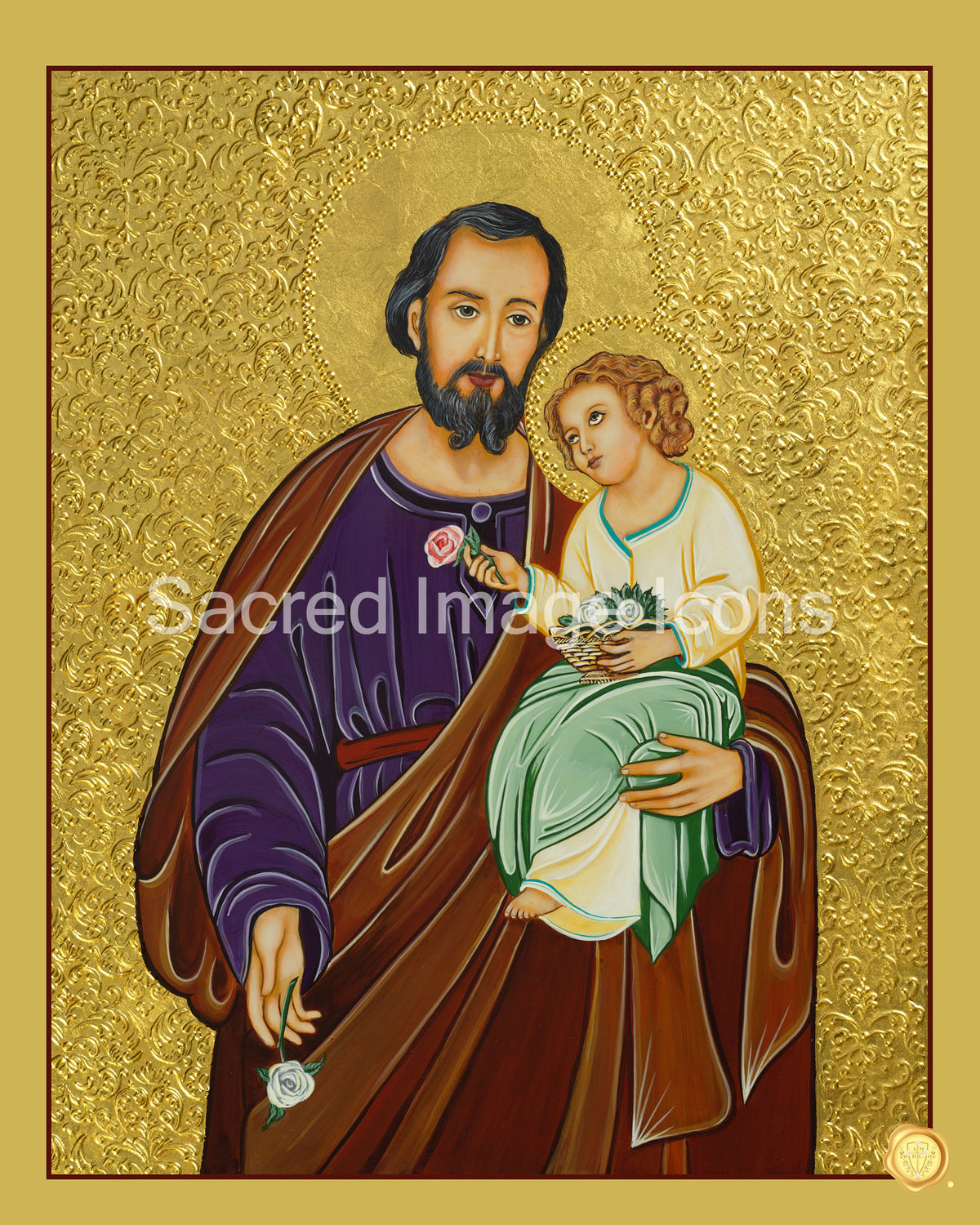 Saint Joseph and Baby Jesus 2 Icon Print - Sacred Image Icons
